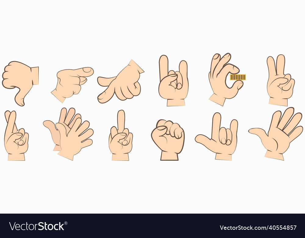 Cartoon hands set different gestures pointing Vector Image