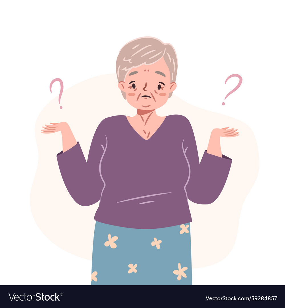 Confused old woman isolated senior standing Vector Image