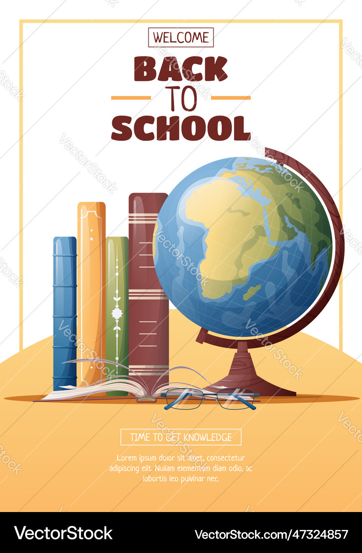 Flyer template with globe and books school time Vector Image