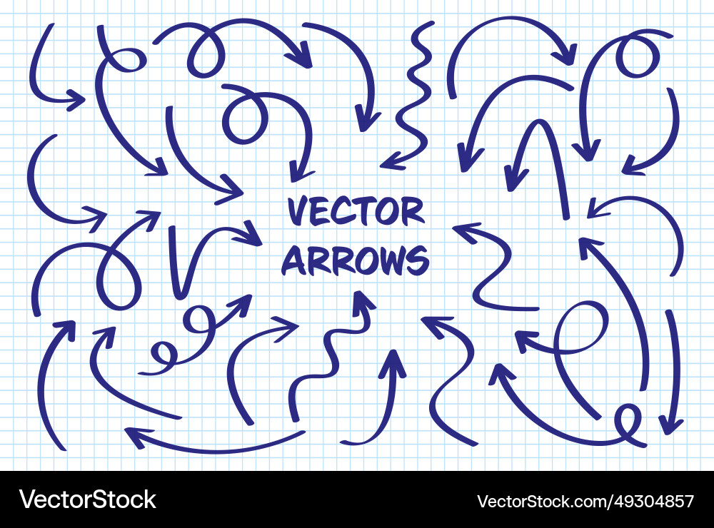 Hand drawn arrows on checkered paper sheet school Vector Image