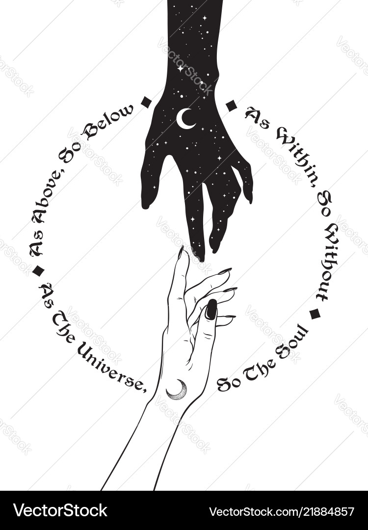 Hand universe reaching out to human hand Vector Image