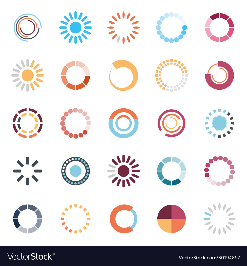 Loading circles flat style icon set design Vector Image