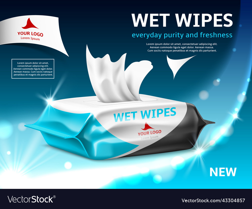 Realistic wet wipes poster sanitary antibacterial Vector Image