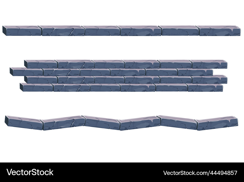 Set stone brick border seamless ancient fence Vector Image