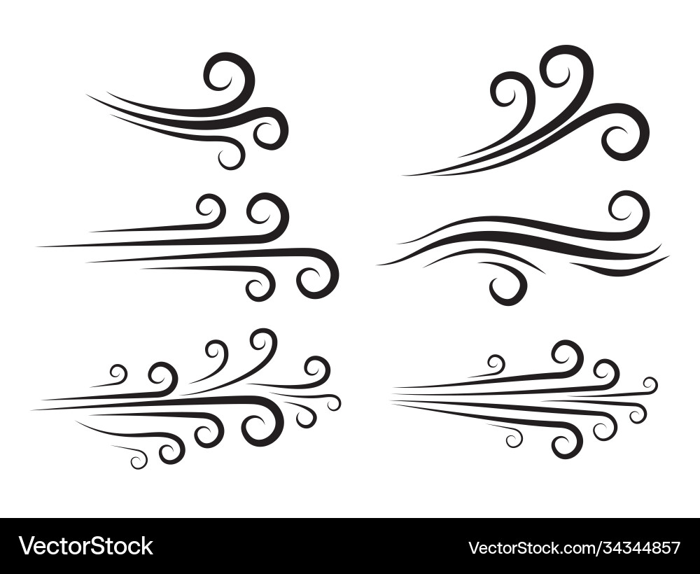 Wind blow icon set windy weather swirl shape Vector Image