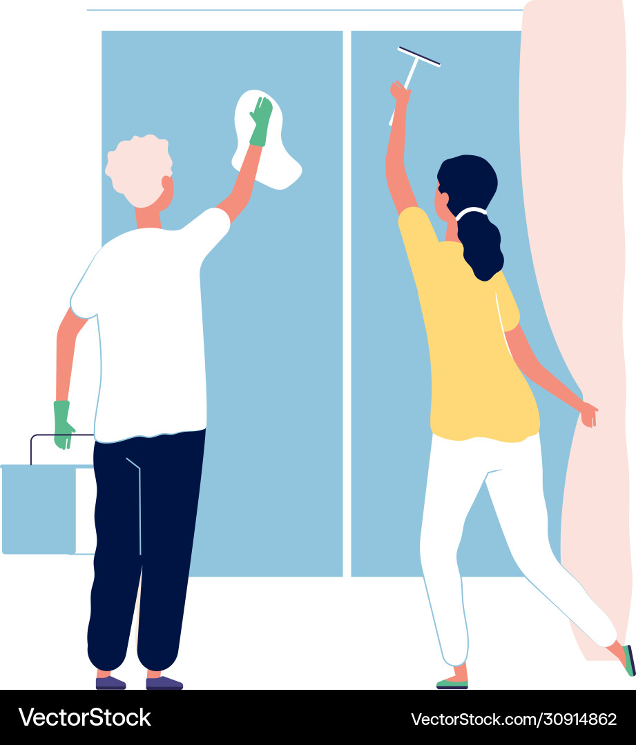 Cleaning service people washing windows man Vector Image