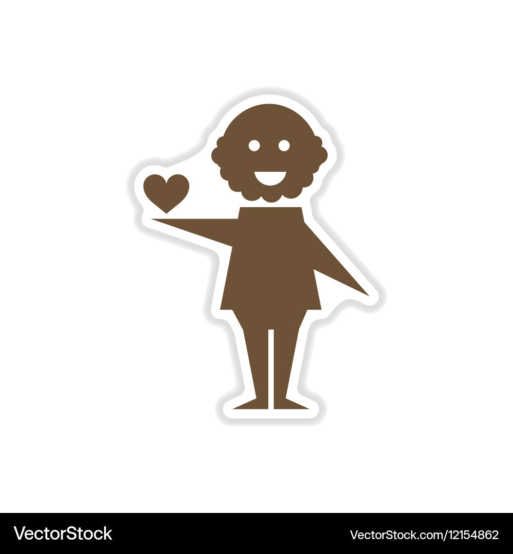 Paper sticker on white background heart man Vector Image