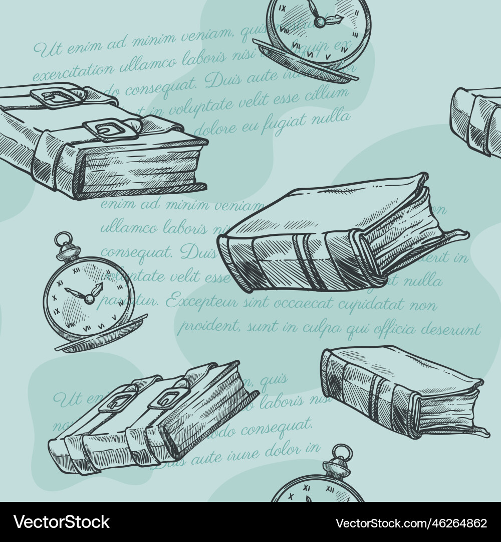Vintage books and watch seamless pattern design Vector Image