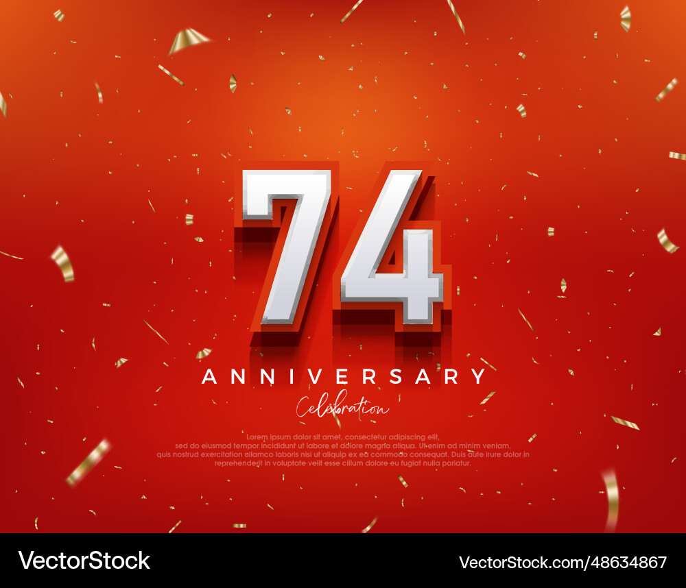 74th anniversary with white 3d numbers on fancy Vector Image
