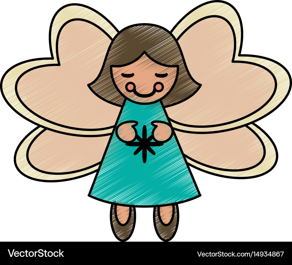 Colorful crayon silhouette decorative angel Vector Image