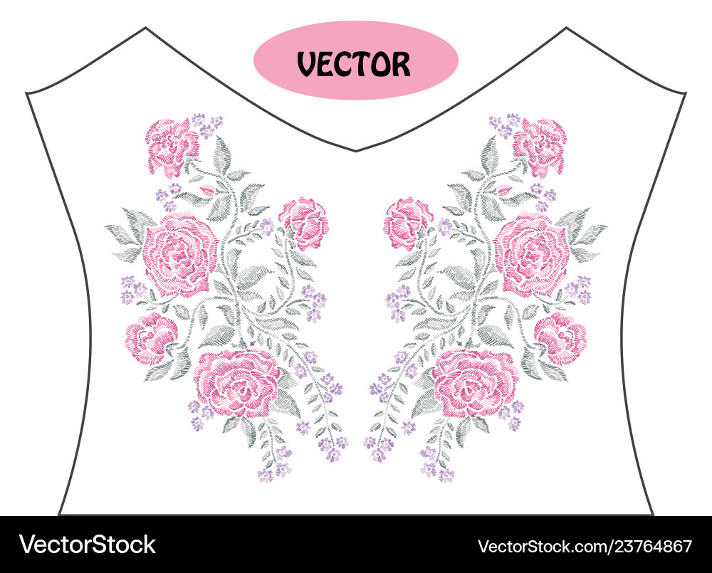 Embroidery floral bouquet Royalty Free Vector Image