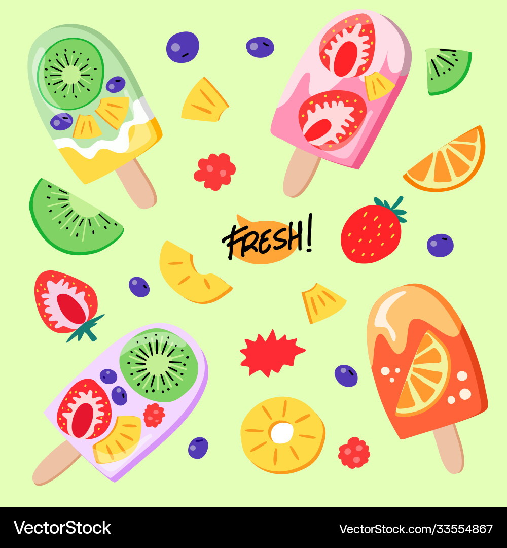 Fresh fruit and ice cream popsicle pattern Vector Image