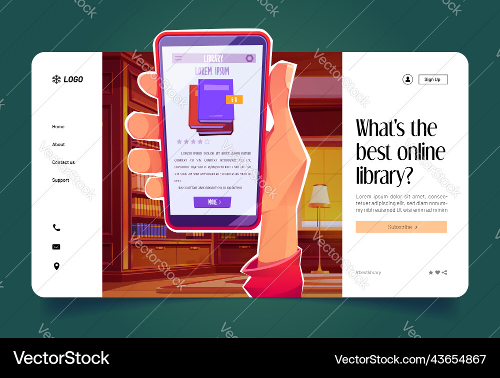 Online library service cartoon landing web banner Vector Image