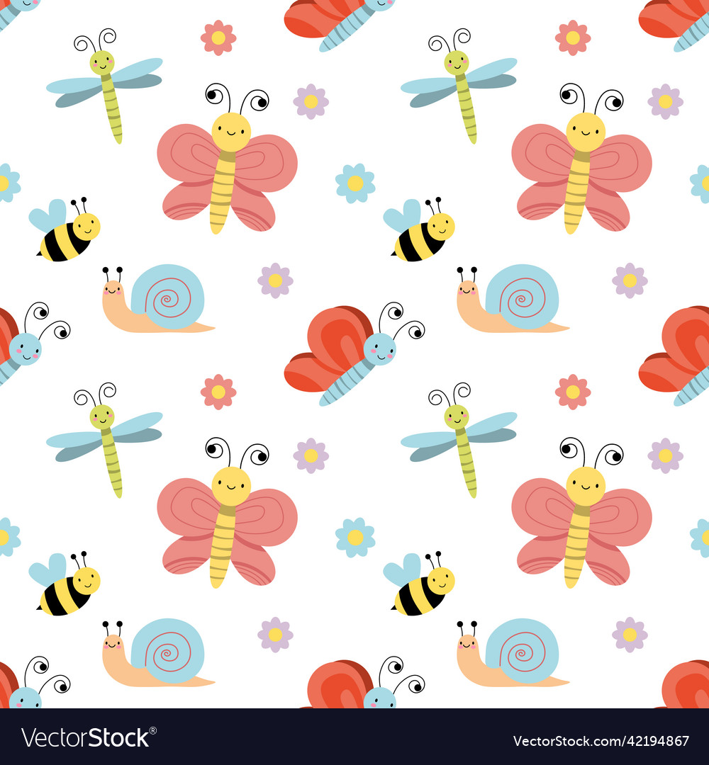Seamless repeat pattern with fun happy bugs Vector Image