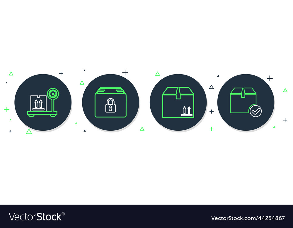Set line locked package cardboard box Royalty Free Vector