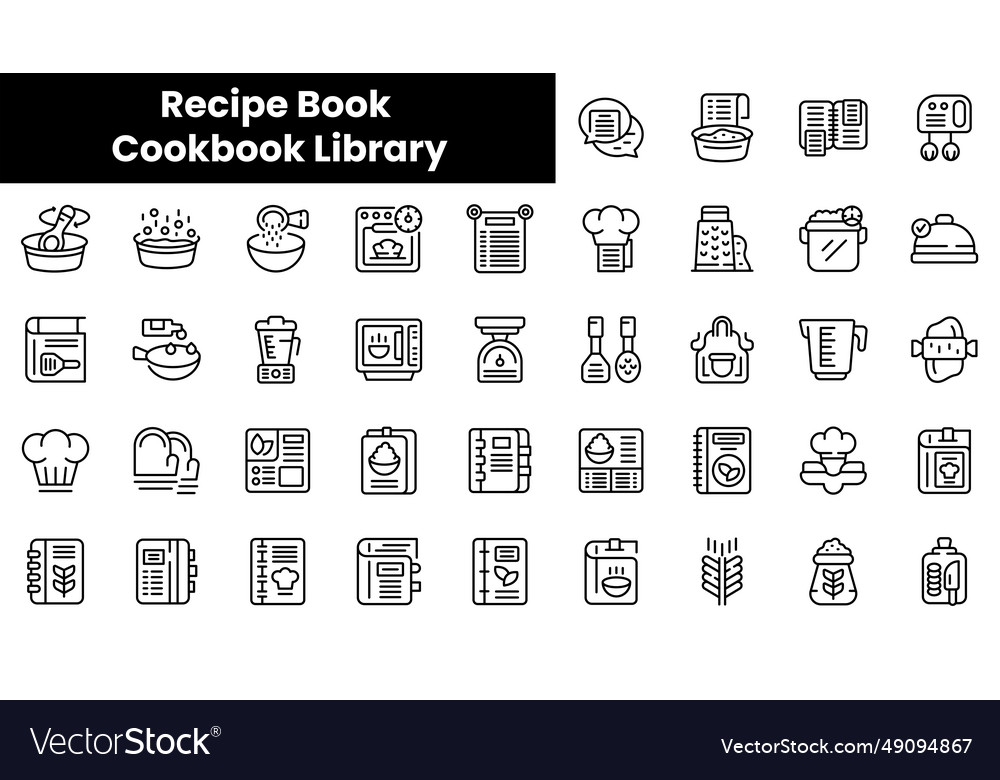 Set of outline recipe book cookbook library icons Vector Image