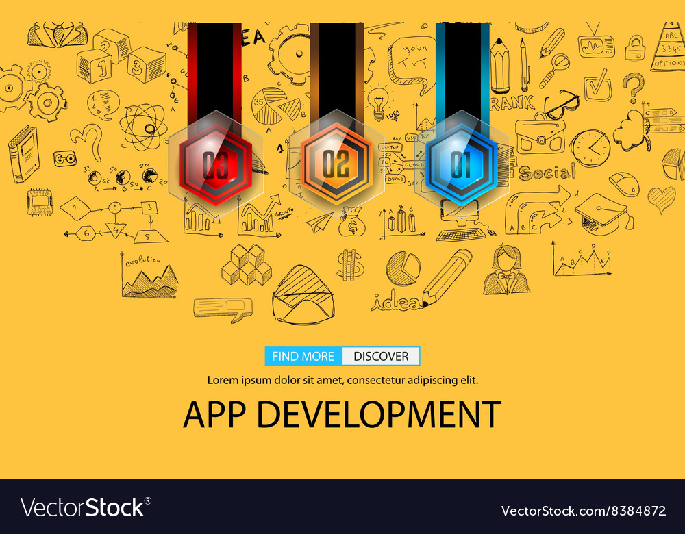 App development concept background with doodle Vector Image