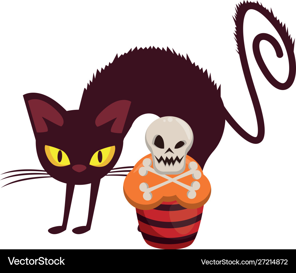 Halloween sweet cupcake with cat Royalty Free Vector Image