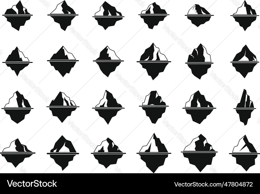 Iceberg icons set simple melting winter Royalty Free Vector