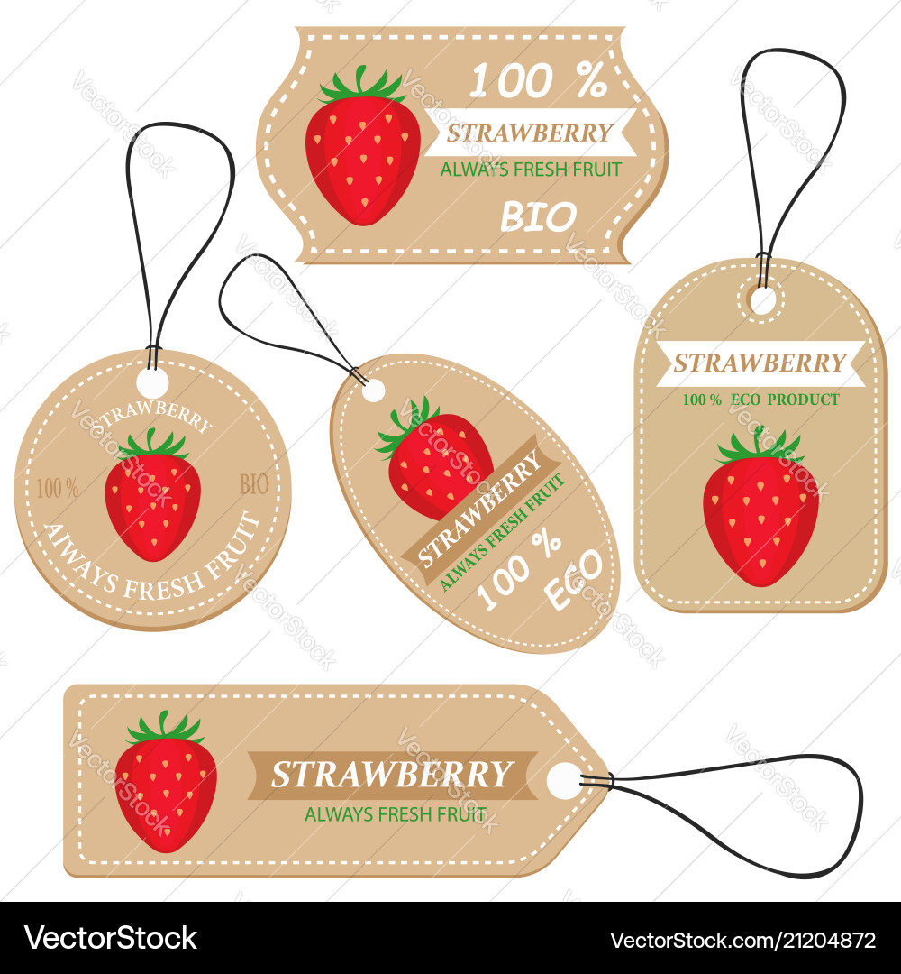 Labels with various fruitsfor strawberry Vector Image