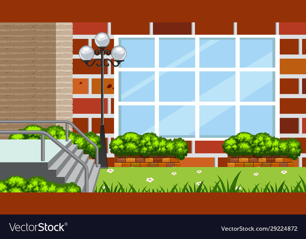 Landscape design with building wall and garden Vector Image
