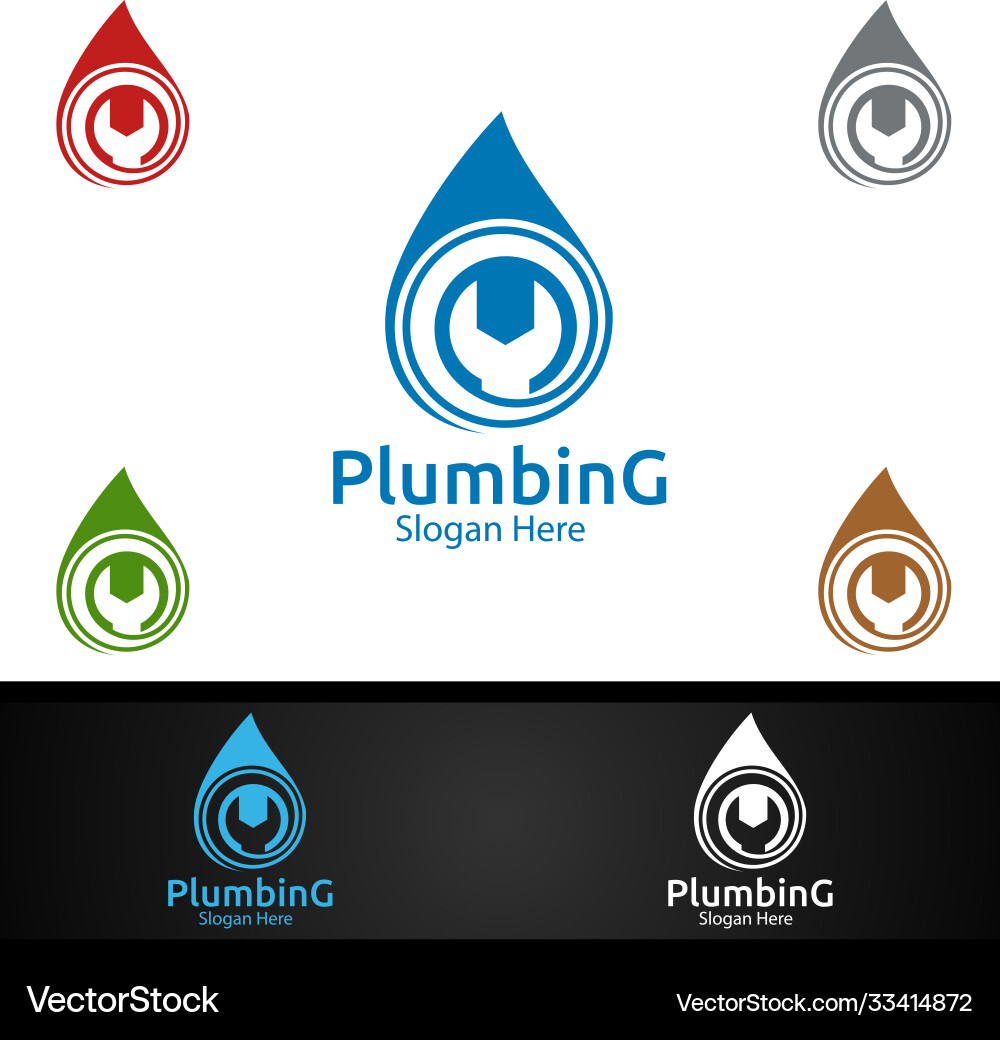Plumbing logo with water and fix home concept Vector Image