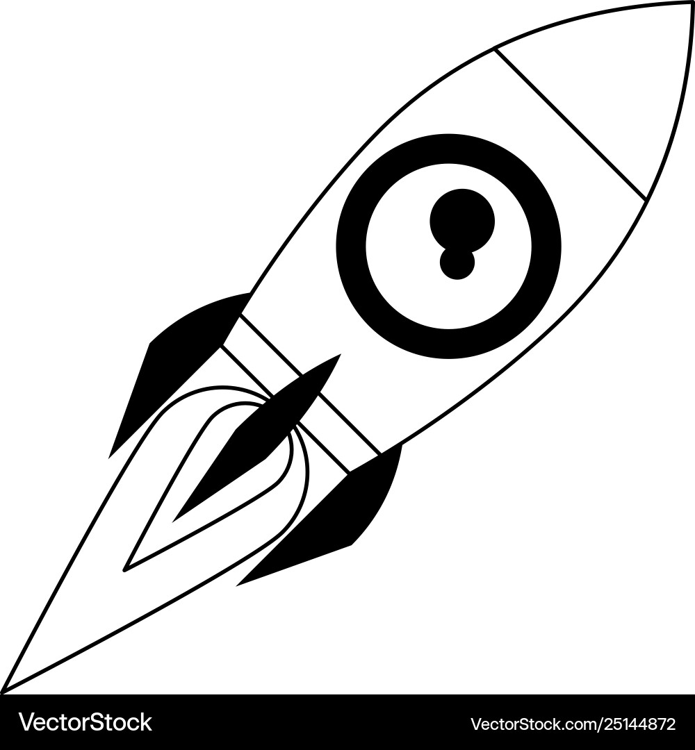 Rocket icon cartoon in black and white Royalty Free Vector