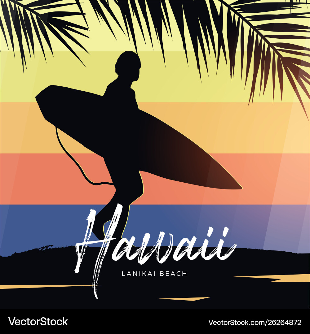 Surfer with surfboard on colorful gradient Vector Image