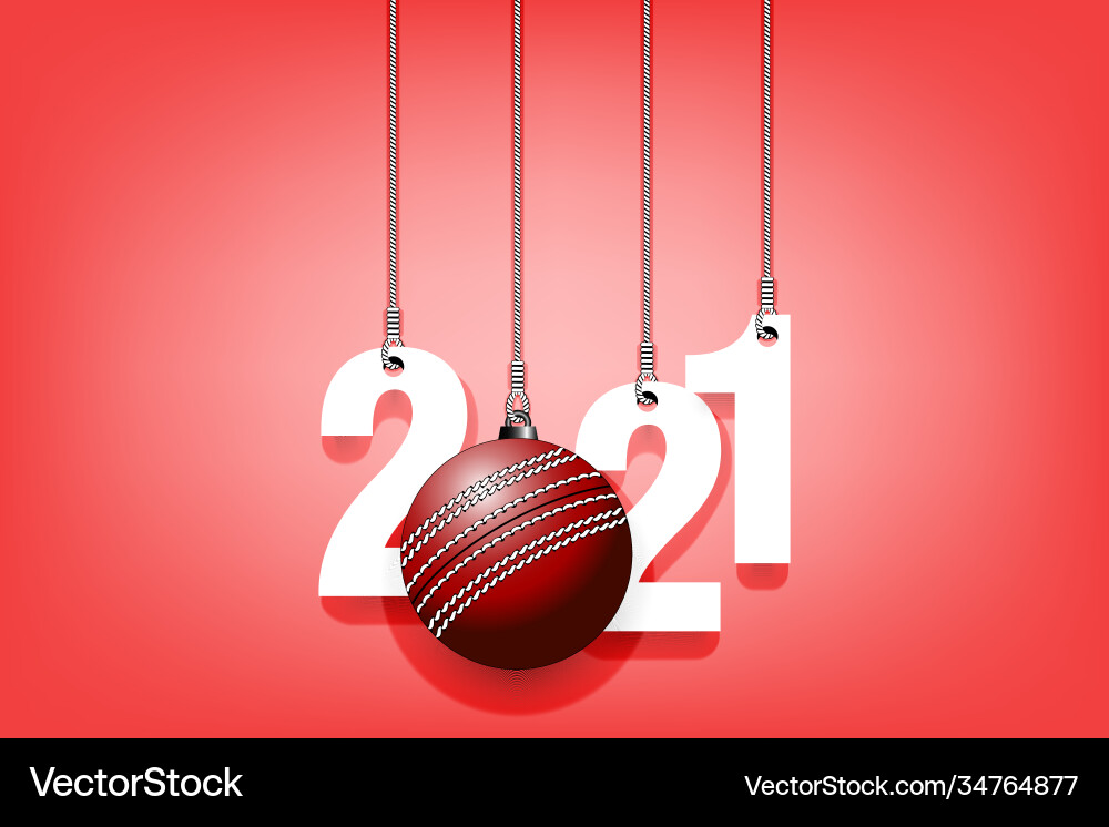 2021 new year and cricket ball hanging on strings Vector Image