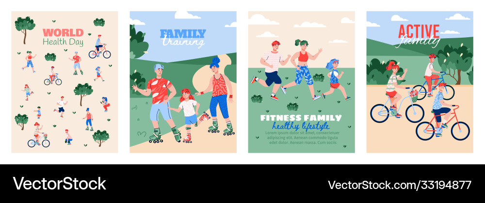 A set posters with parents and children Royalty Free Vector