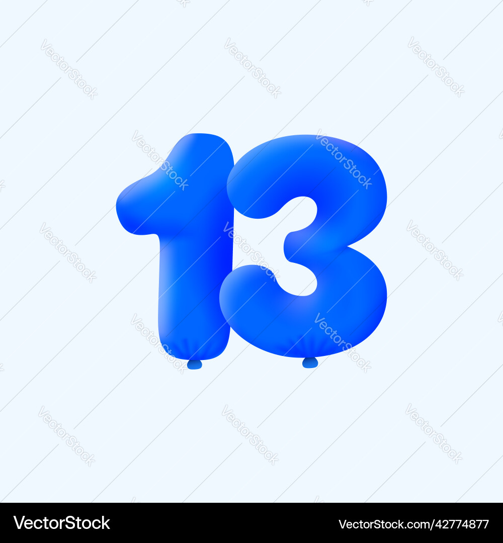 Blue 3d number 13 balloon realistic 3d helium Vector Image