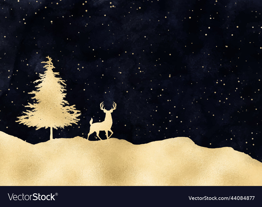 Christmas background with gold deer and tree Vector Image