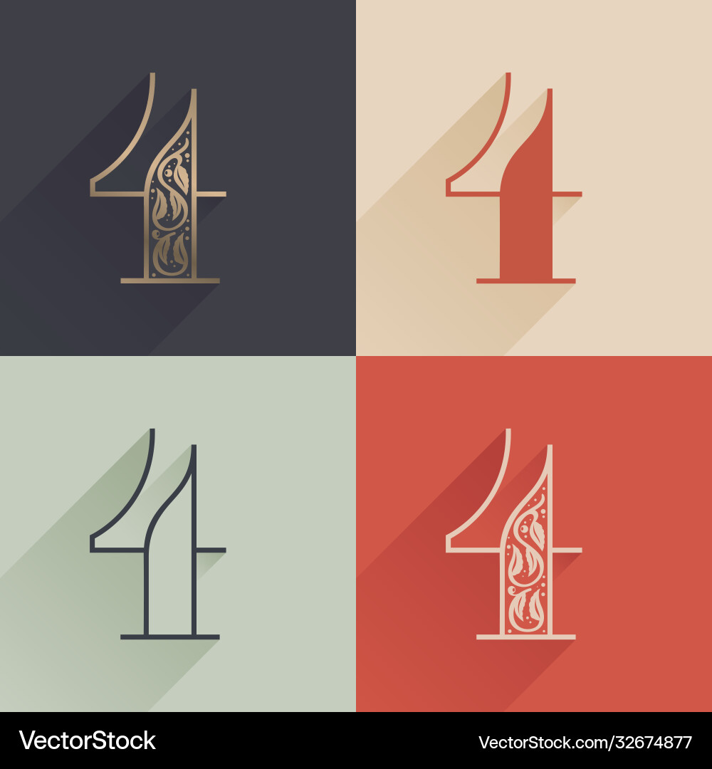 Classic number four logo with premium decoration Vector Image
