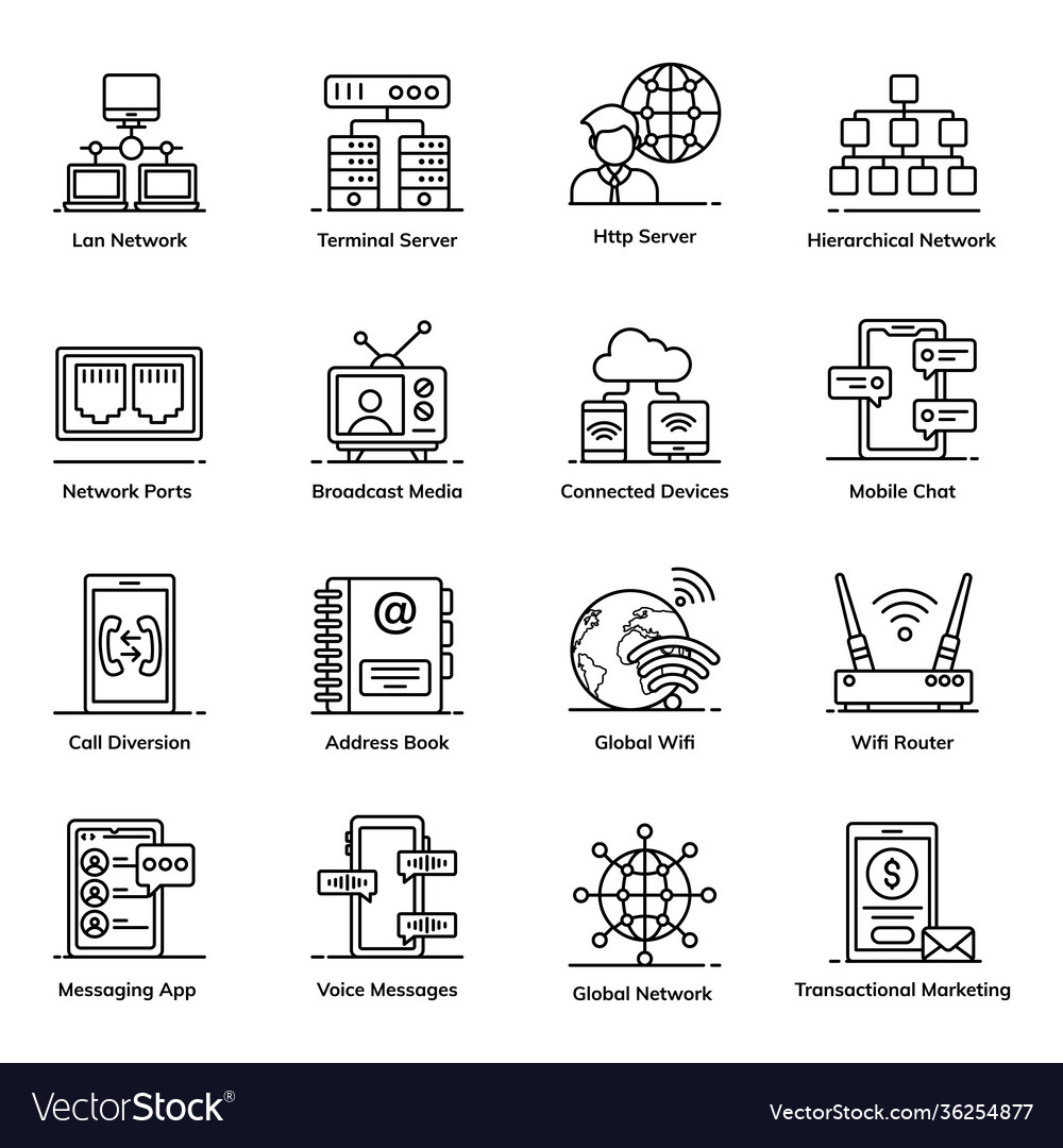Data and communication icons in modern line style Vector Image