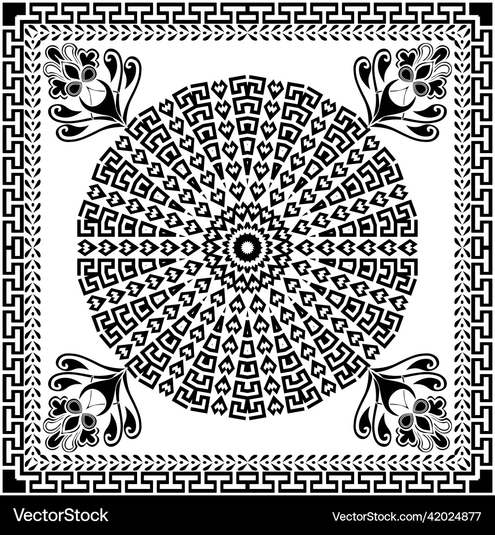 Floral mandala ancient round ornament with square Vector Image