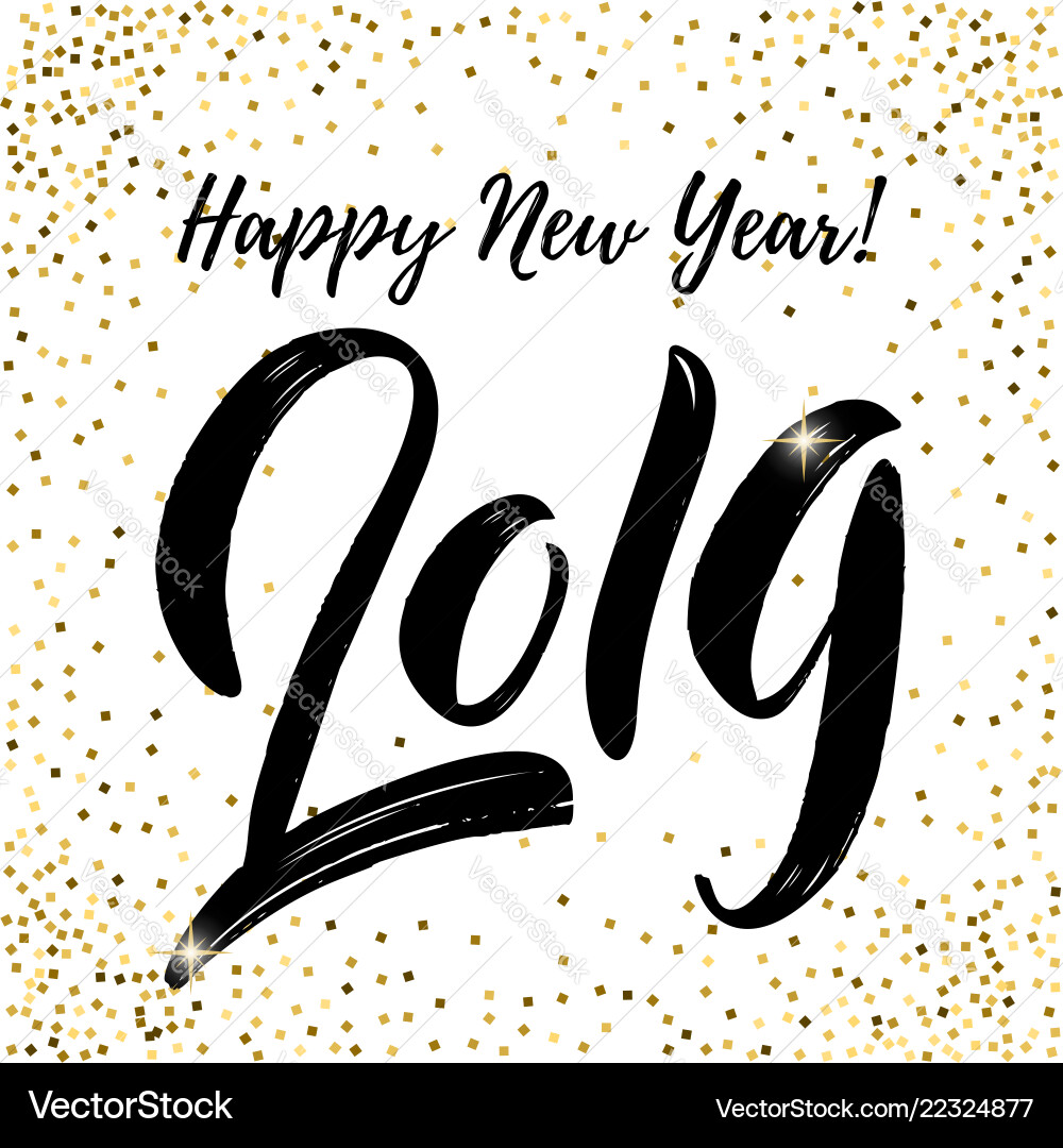 Happy new year 2019 lettering phrase on white Vector Image