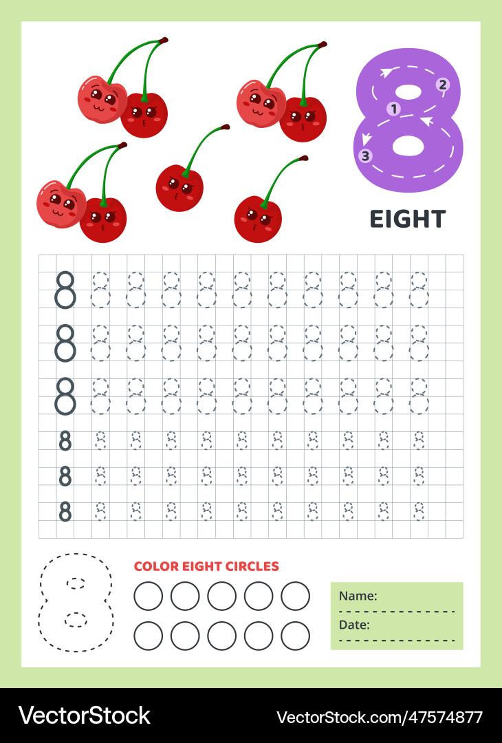 Numbers tracing worksheet for kids graphic task Vector Image