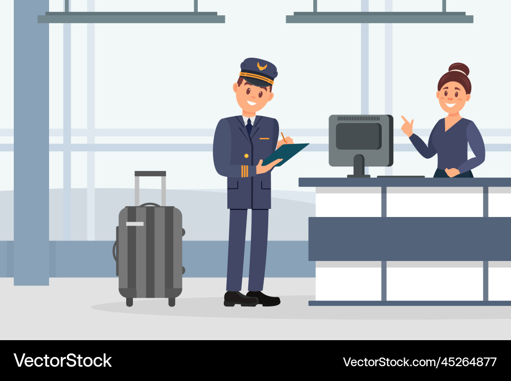 Pilot of aircraft checking in for flight at check Vector Image