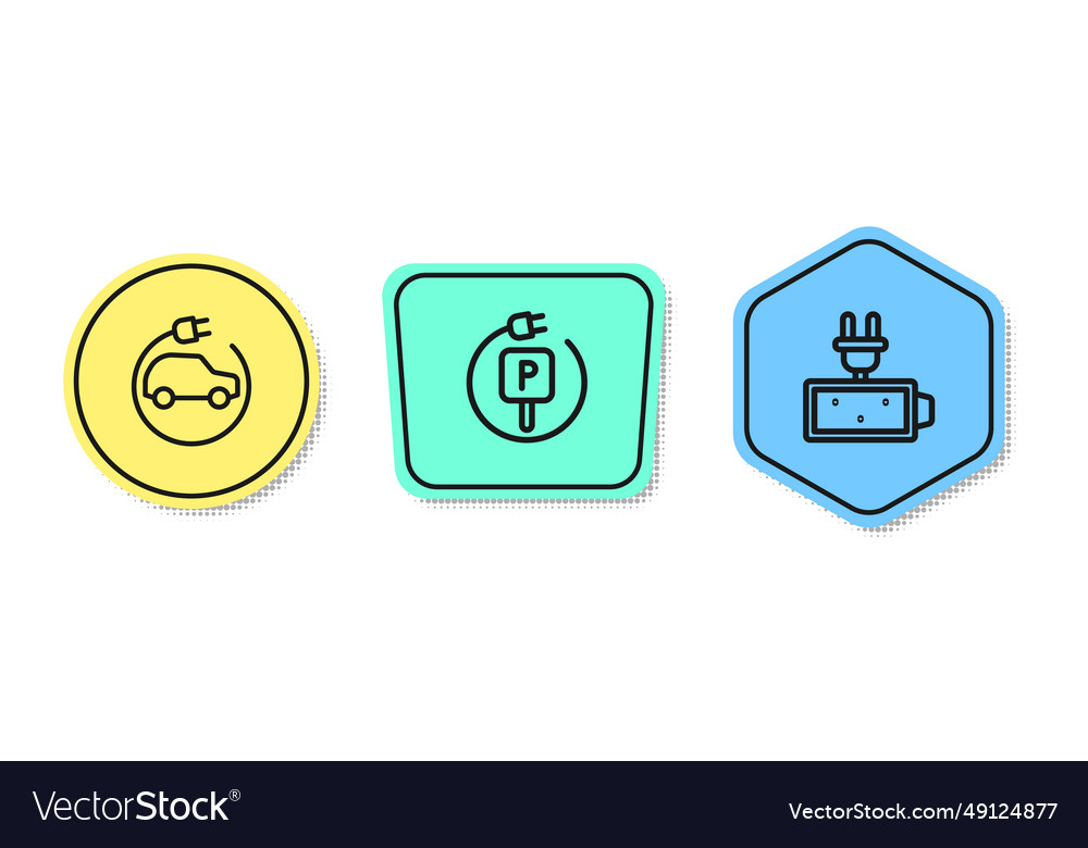 Set line electric car charging parking Royalty Free Vector Set line electric car charging parking Royalty Free Vector