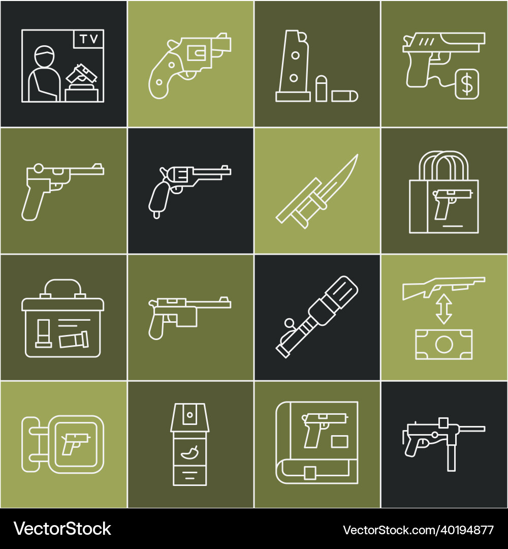 Set line submachine gun m3 buying assault rifle Vector Image
