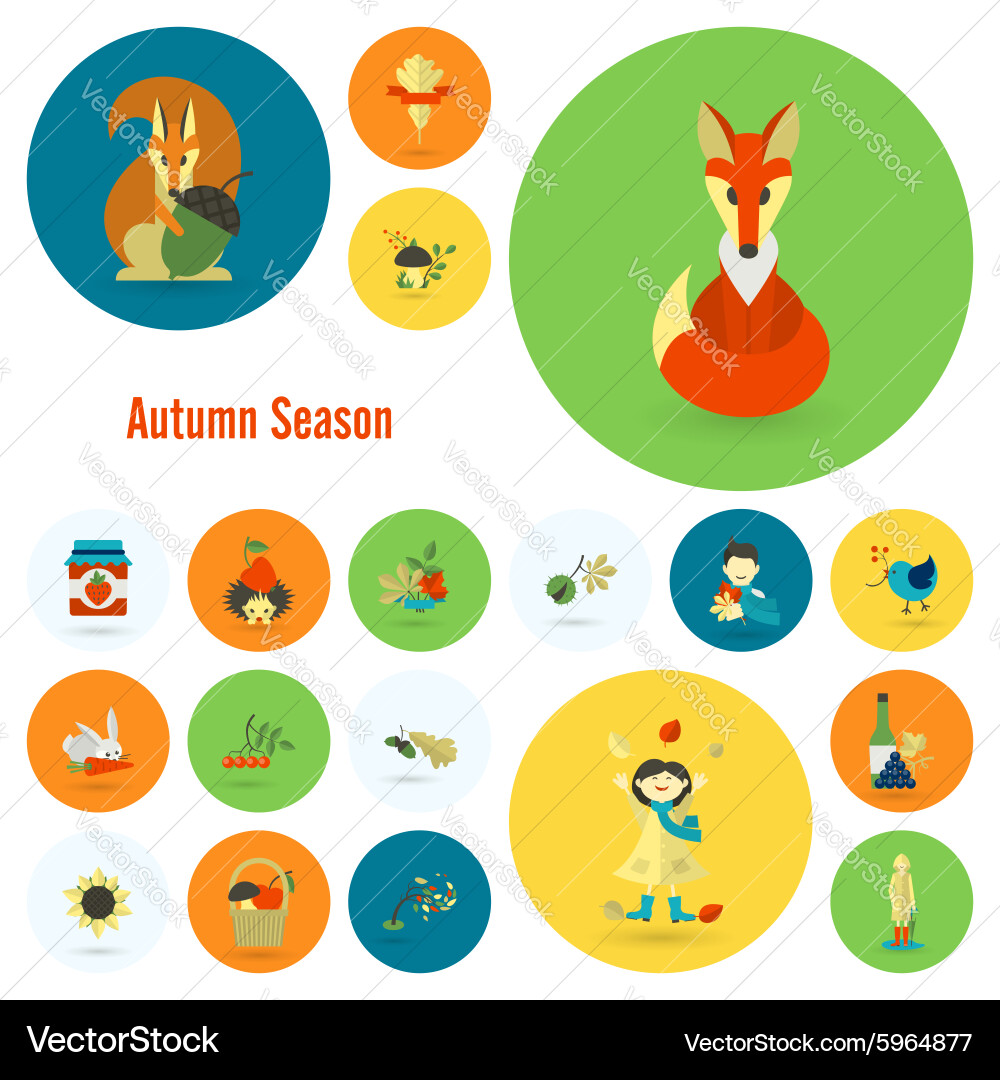Set of flat autumn icons Royalty Free Vector Image