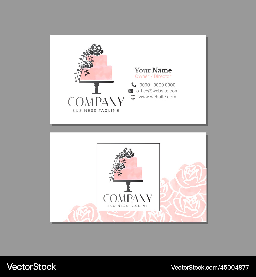 White peach business card design with cake Vector Image