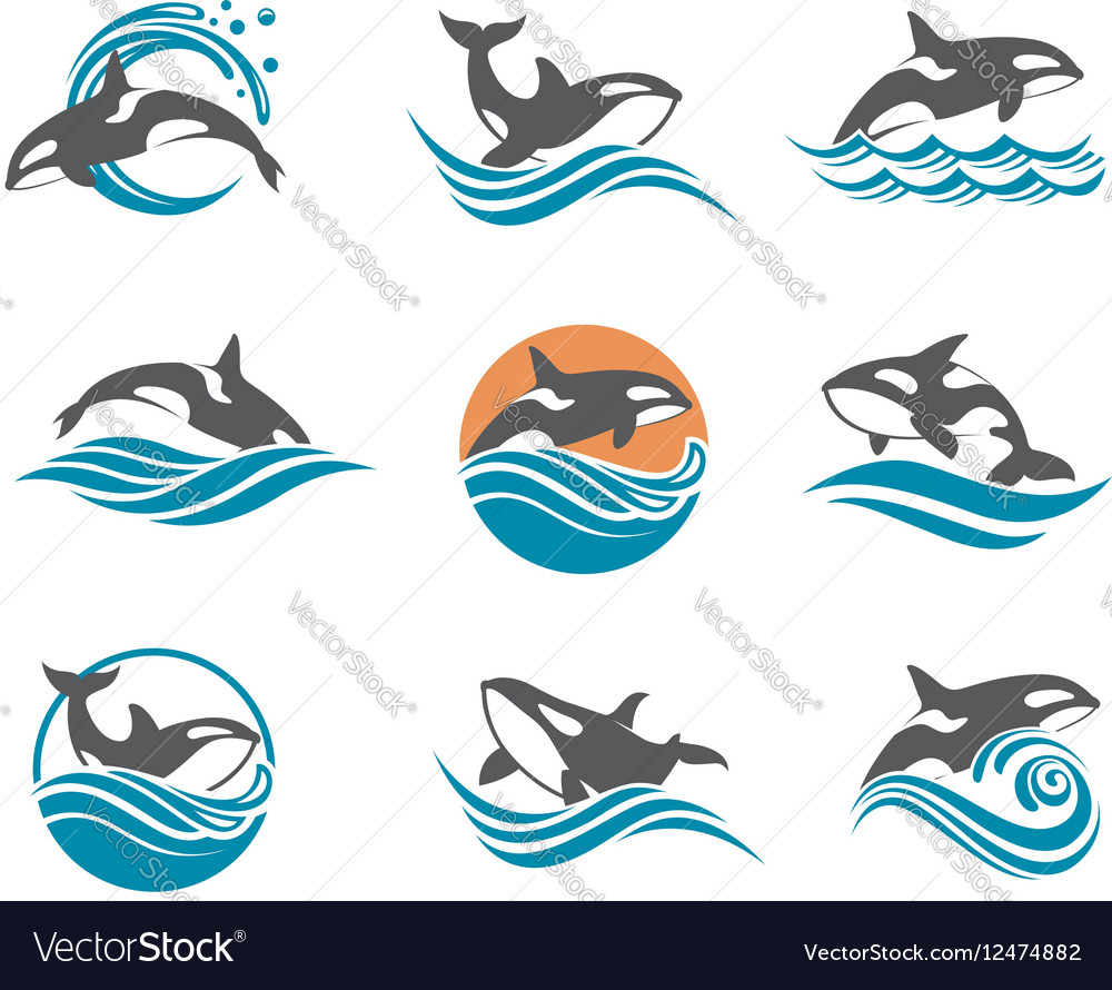 Abstract whale icons set Royalty Free Vector Image Abstract whale icons set Royalty Free Vector Image