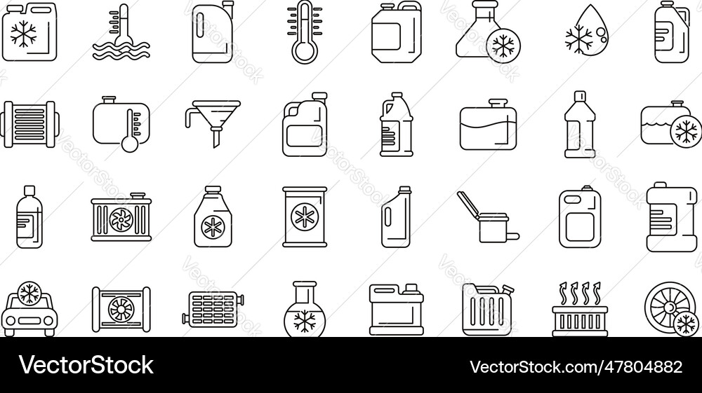 Car engine antifreeze icons set outline Royalty Free Vector