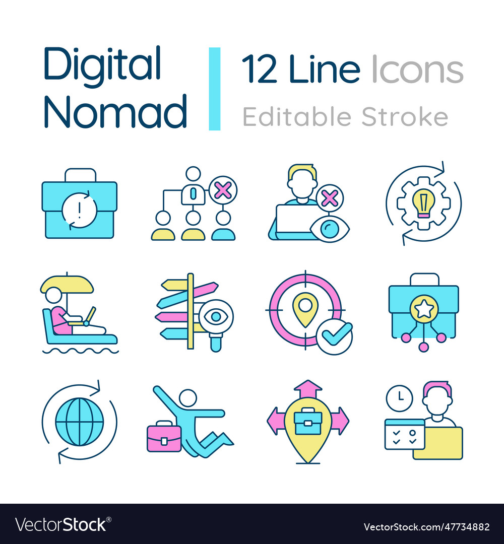 Digital nomad rgb color icons set Royalty Free Vector Image