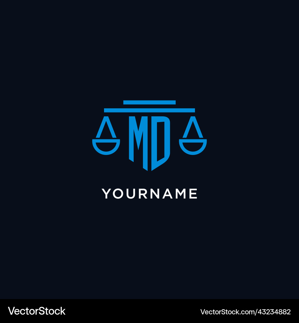 Md monogram initial logo with scales of justice Vector Image