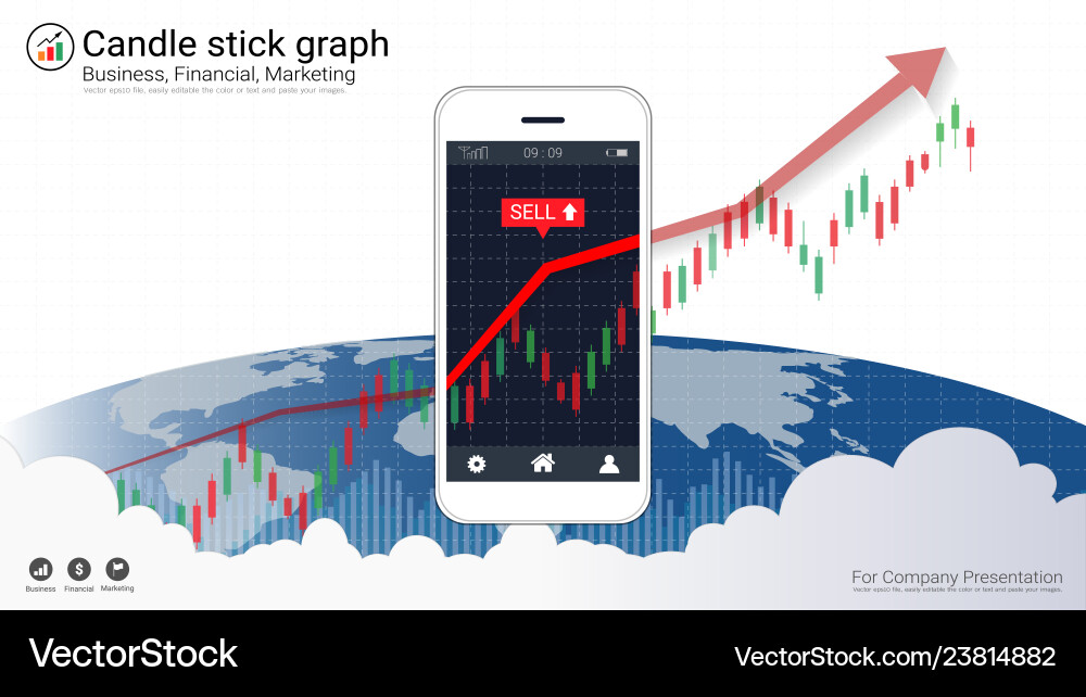 Mobile stock trading concept with candlestick Vector Image