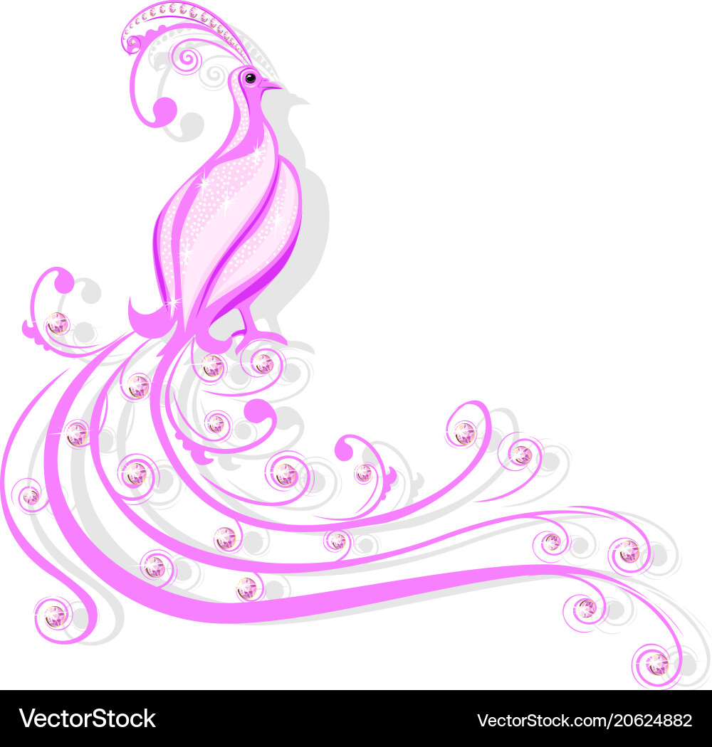 Pink bird of paradise with a magic tail Royalty Free Vector
