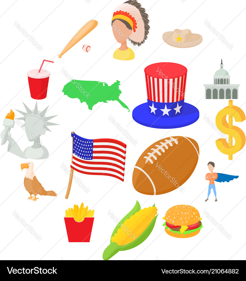 Usa icons set cartoon style Royalty Free Vector Image