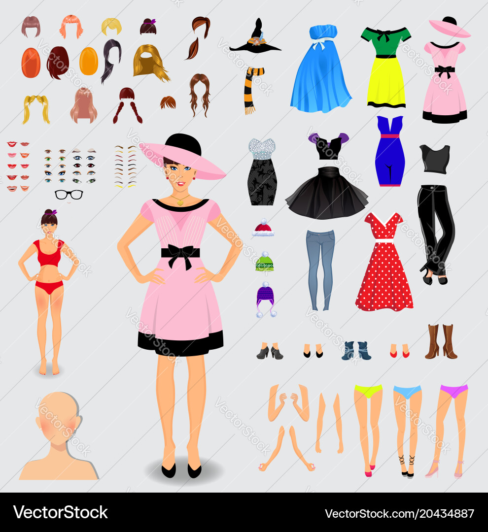Big set for creation unique female character Vector Image